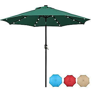 Yaheetech 9FT Patio Umbrella with Solar Lights - UV Protection Market Table Umbrella w/ 32 LED Lights & Push Button Tilt & Crank Lift System for Garden/Lawn/Deck/Backyard/Pool,Dark Green