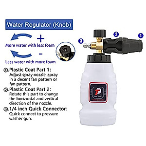 Tool Daily Foam Cannon, 1/4 Inch Quick Connect, Power Washer Foam Cannon with 5 Pressure Washer Nozzles,1 Liter