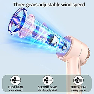 Handheld Fan, Mini Portable Fan USB Rechargeable with Hanging Hook, 3 Speeds, 3000mAh Personal Desk Turbo Fans, Small Pocket Fan for Indoor Outdoor Travel