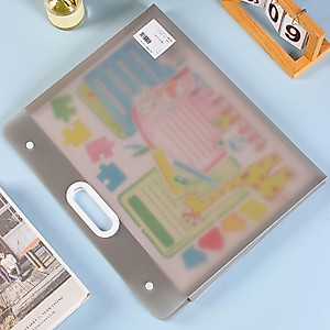 Shulaner Plastic Art Portfolio Folder with Handles17 x 14 inches Large Waterproof Artwork Storage Containers for Drawing Sketch Photography Poster Files Document, Gray and White