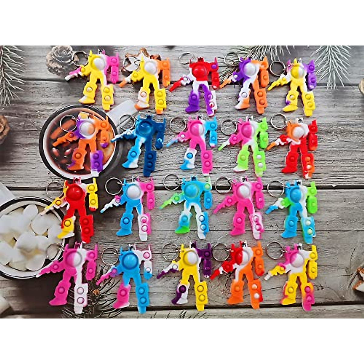 mypush popo 20 Packs Christmas Classroom Students Gifts Bulk Rainbow Bubble Fidgets Gifts From Teacher, Car Robot Mini Pop Holiday Rewards Party Favors for Kids Adult