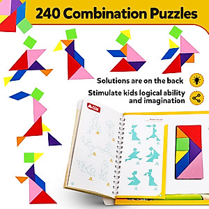 Travel Tangram Puzzle Car Game Magnetic Pattern Blocks Road Airplane Trip Essentials Activities Montessori Educational Toys Brain Teasers Book for Age 4-8 Kids Boys Girls Toddler (240 Solution)