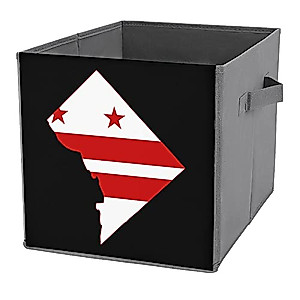 Flag Map of Washington DC Canvas Collapsible Storage Bins Cube Organizer Baskets with Handles for Home Office Car