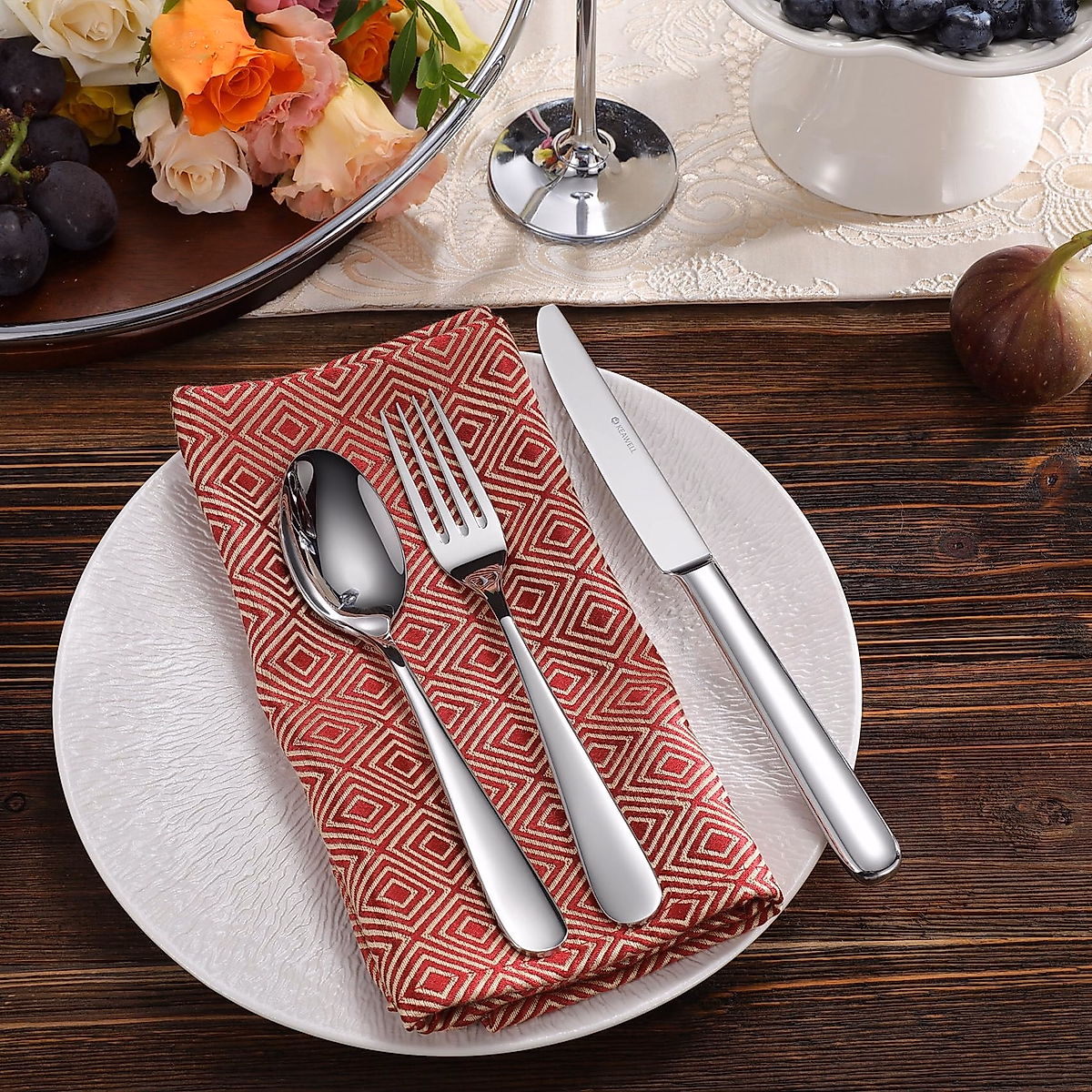 KEAWELL Premium Louise Forks, Set of 4, 18/10 Stainless Steel, Forks Silverware with Round Edge, Exceptional Mirror Finish, Dishwasher Safe (8" Dinner Fork)