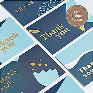 Rileys Thank You Cards with Envelopes | 50-Count, Gold Foil - Blank Note Cards, Thank You Notes, Blank Cards with Envelopes, Thank You Wish Cards, Wedding, Graduation, Baby Shower (Navy Blue)