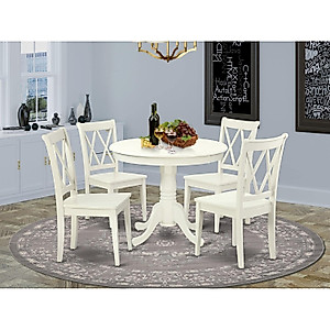 East West Furniture ANCL5-LWH-W 5 Piece Dining Table Set for 4 Includes a Round Kitchen Table with Pedestal and 4 Kitchen Dining Chairs, 36x36 Inch, Linen White