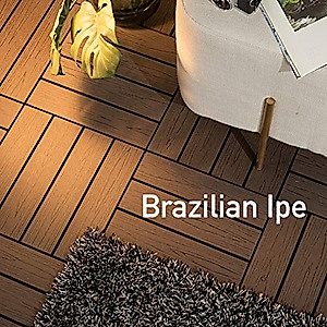 PANDAHOME 22 PCS Wood Plastic Composite Patio Deck Tiles, 12”x12” Interlocking Decking Tiles, Water Resistant for Indoor & Outdoor, 22 sq. ft - Brazilian Ipe