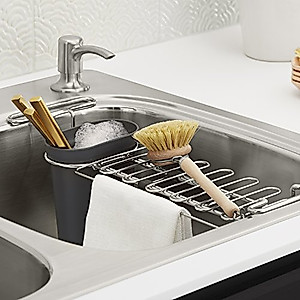 Kohler K-5473-CHR Multi-Purpose Over-The-Sink Drying Rack, Caddy with Kitchen Towel Bar Holder, Soaking Cup. Expandable 14.6" to 17.6", 17.625 x 5 x 5.25, Charcoal