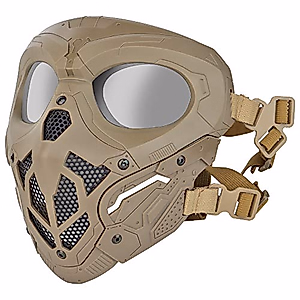 Airsoft Mask, Protective Full Face Tactical Mask for BB Gun/CS Game Man&Women (Khaki)