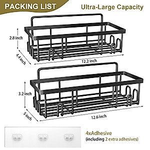 IKOLYS Shower Caddy 2 Packs, Bathroom Shower Organizer Adhesive Shower Basket, Rustproof Stainless Steel Bathroom Shower Storage and Home Decor, Shower Shelf for Bathroom and Kitchen - Black