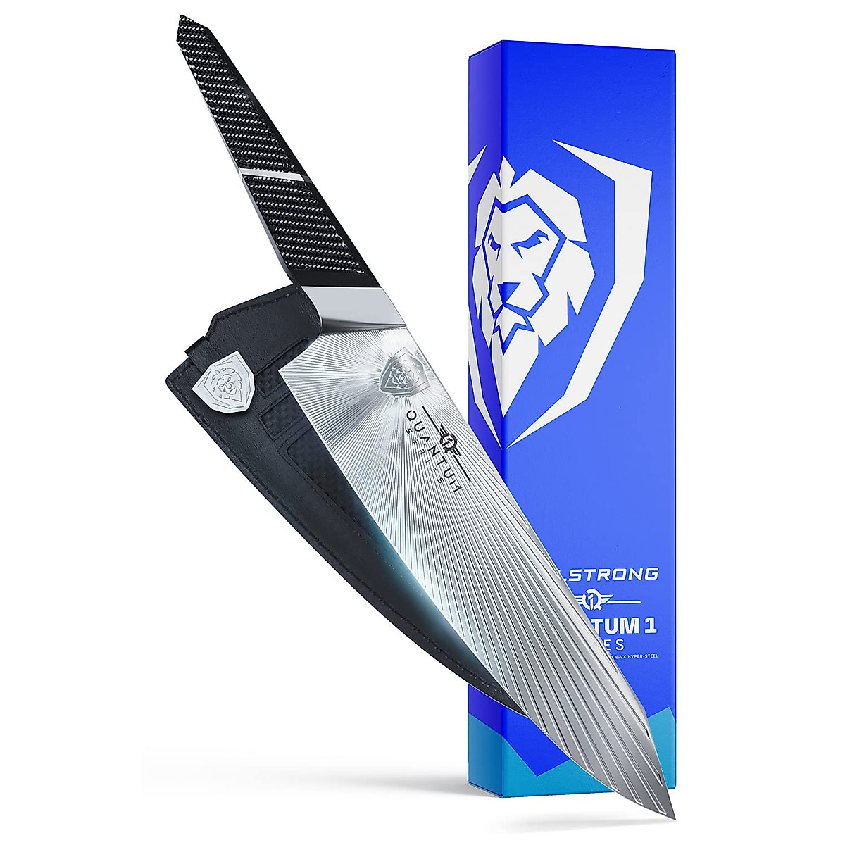 Dalstrong Chef Knife - 8.5 inch - Quantum 1 Series - Ultra-Sharp - American Forged BD1N-VX Hyper Steel - Carbon Fibre G10 Hybrid Handle - Premium Kitchen Knife - Leather Sheath