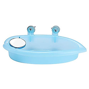 Bird Bath with Mirror, Cute Pet Parrot Bathtub Bird Bathing Box with Mirror Bird Cage Toy Accessory Blue(not for Macaws)