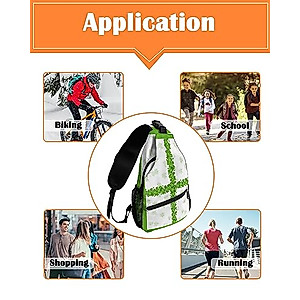 Gsypo Sling Backpack, St patrick's Day Four-leaf Clover Border Waterproof Lightweight Small Sling Bag, Travel Chest Bag Crossbody Shoulder Bag Hiking Daypack for Women Men