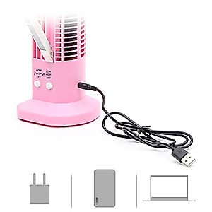 VKEKIEO Tower Fan with LED Light, Small Oscillating Quiet USB Desk Air Cooling Fan Lamp, Personal Vertical Bladeless Electric Air Conditioner Air Cooler for Home Office Bedroom (Pink)