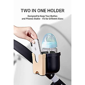 Universal Cup Holder, Stroller Cup Holder with Phone Holder, Stroller Accessories, Bike Water Bottle Holder, Treadmill, Wheelchair(Crepe)