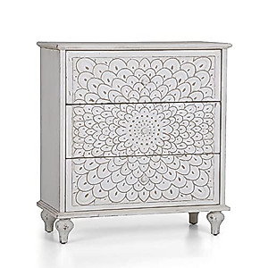 MAISON ARTS Dresser for Bedroom with 3 Drawers, Retro White Chest of Drawers Solid Wood Frame Farmhouse Accent Storage Cabinet for Bedroom Living Room Hallway Entryway Closet