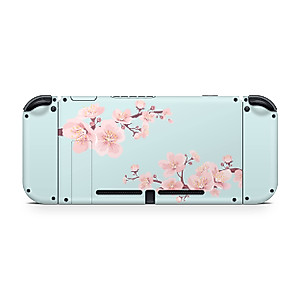 TACKY DESIGN Japanese Cherry Blossom Skin Compatible with Nintendo Switch Skin, Beige Color Skin Compatible with Nintendo Switch Skin, Vinyl 3m Sticker, Full wrap Cover (Light Blu)