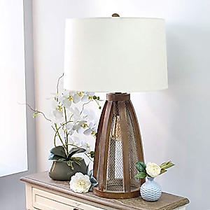 Elegant Designs LT3309-OWD Vintage Farmhouse Wood and Netted 2 Light Table Lamp, Old Wood