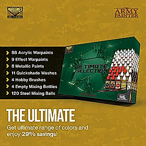 Wargames Delivered Army Painter Ultimate Miniature Paint Set, for Miniature Figure Painting - All-Inclusive Model Acrylic Paint set: Spill Proof Paints, Hobby Brushes, Mixing Balls, & Mixing Bottles.