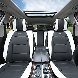 FH Group Car Seat Covers Front Set White Faux Leather Seat Cushions - Car Seat Covers for Low Back Seat, Universal Fit, Automotive Seat Covers, Airbag Compatible Car Seat Cover for SUV, Sedan, Van