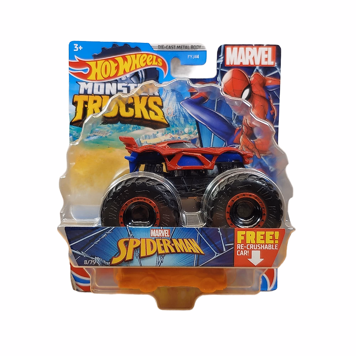 DieCast Hotwheels 2021 Monster Trucks Marvel [Spider-Man] 8/75 with re-Crushable car