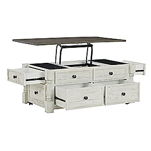 Signature Design by Ashley Havalance Farmhouse Lift Top Coffee Table with 4 Storage Drawers and Small Storage Tray, Whitewash