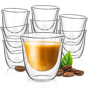 2 oz Espresso Glass Cups Set of 8, Double Wall Espresso Shot Glasses Clear Insulated Coffee Mug for Espresso Cappuccino Latte