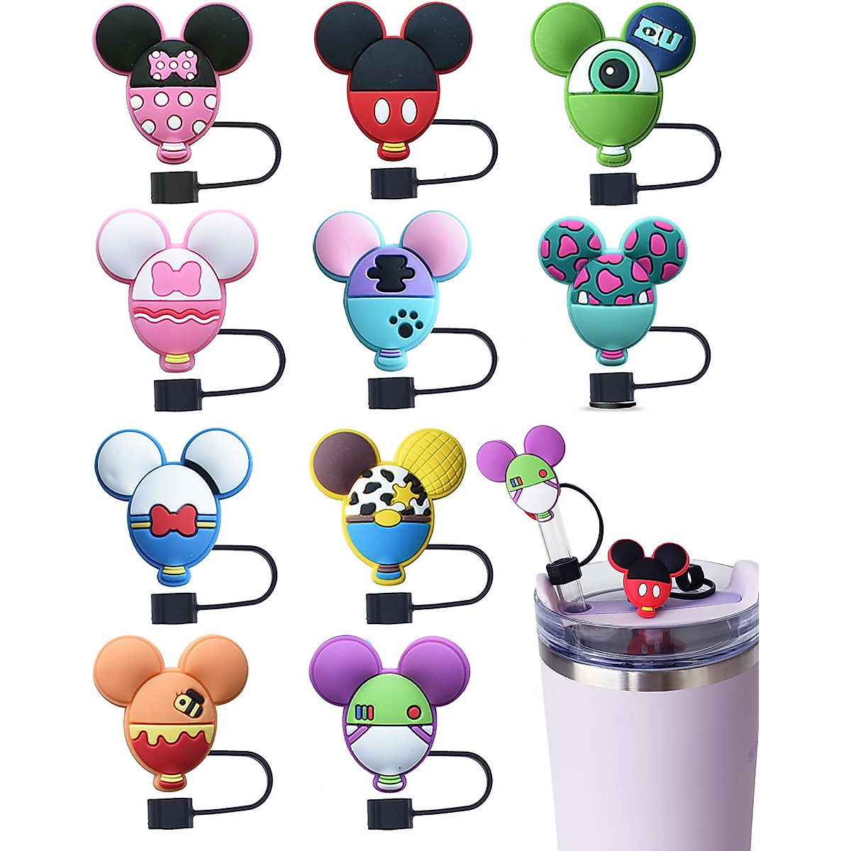 10PCS Funny Straw Cover Cap Compatible with Stanley for 30&40 Oz Cup 10 mm Drinking Straw Topper, Reusable Silicone Straw Covers, Cute Trumbler Cup Accessories (Mouse-1)