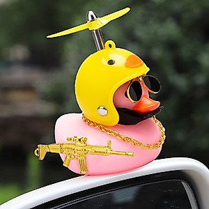 wonuu Rubber Duck Car Ornaments Pink Duck Car Dashboard Decorations Set with Propeller Helmet, Sunglasses, and Gold Chain. (W-Pink-Chicken)