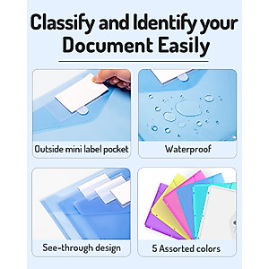 Forvencer Binder Pocket, 10 Pack Super Heavyweight Poly Binder Pocket with Hook and Loop Closure, Binder Folders Side Loading, 3 Ring Binder Pocket, Letter Size, Assorted Colors