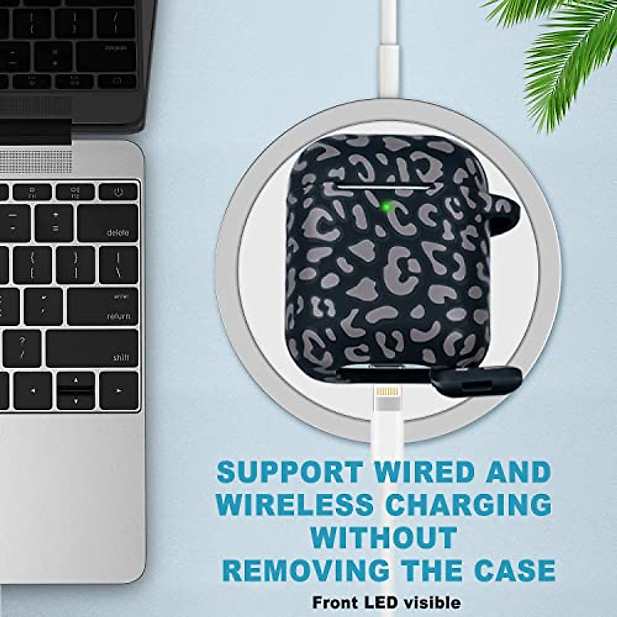 Leopard Silicone Airpods Case, Gawnock Soft Case Cover Flexible for Airpods 2nd/1st Generation Floral Print Cover for Women Girls with Keychain - Gray Leopard Cheetah