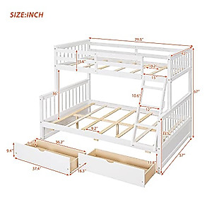 BIADNBZ Twin Over Full Bunk Bed with Two Drawers, Convertible Bunkbeds, Solid Wood Bedframe Furniture with Storage and Ladder, for Kids Teens Adults Bedroom, White