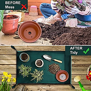 Borrigo Plant Repotting Mat for Indoor Plants, 43.5"x29.5" Large Oxford Waterproof Potting Mat for Plant Transplanting, Plant Mat for Succulents, Gardening Mat with 25pcs Mesh Pads for Bonsai Pot