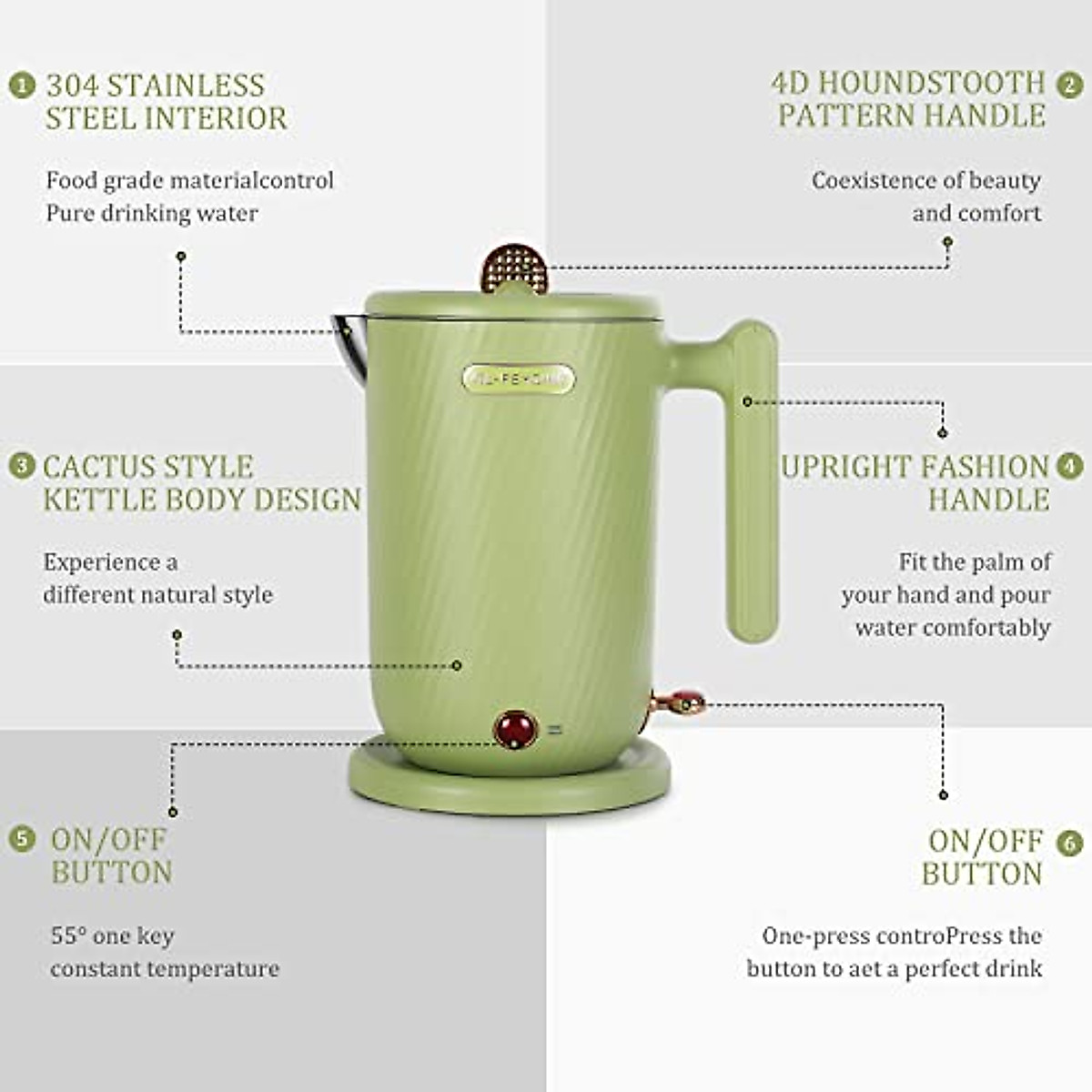 Small Electric Kettle,Retro Electric Kettle Stainless Steel Double Wall Electric Kettle with Automatic Shut Off, for Tea and Coffee (BPA free)