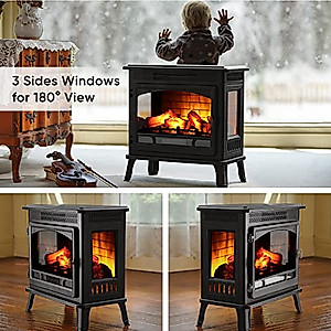 HEAO Electric Fireplace 3D Infrared Fireplace Stove 24" Freestanding Fireplace Heater for Indoor with Visible Control Panel and Remote, ETL Certified, Overheating Safety Protection, 1500W (Black)