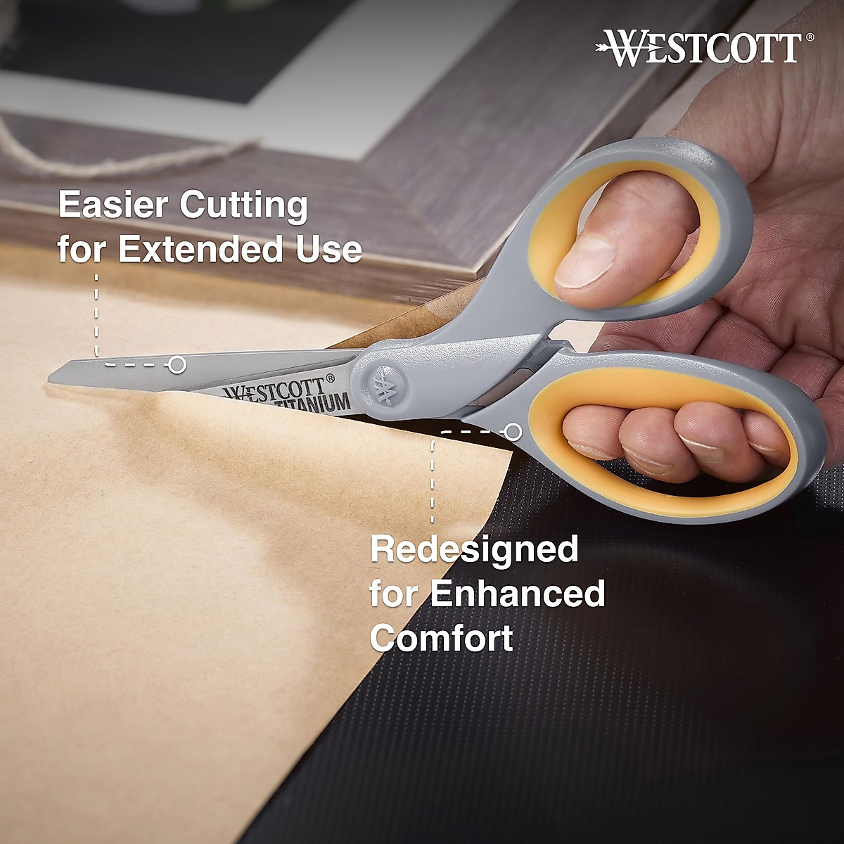 Westcott ‎17598 8-Inch Titanium Scissors For Office and Home, Yellow/Gray, 4 Pack