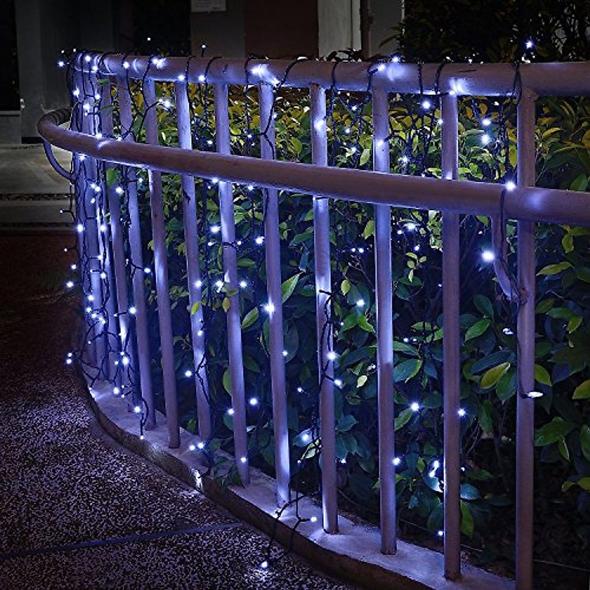 DBFairy Solar Curtain String Lights Outdoor, 13ft(L) x 3.3ft(H), 8 Mode, 200 LED,Solar Icicle Twinkle Lights for Home Garden Patio Camping Party Window Balcony Decoration - Waterproof,Dark Green-White