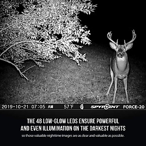 SPYPOINT FORCE-20 Trail Camera 20MP HD Video w/ 48x High Power LEDs & Infrared Boost Tech for GREAT NIGHT IMAGE, 80' Flash Range, Low Glow Backlit Setup LCD Screen