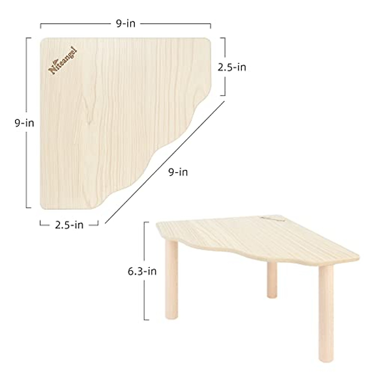 Niteangel Hamster Play Wooden Platform for Dwarf Syrian Hamsters Gerbils Mice Degus or Other Small Pets (Triangle - 5.9'' Height, Burlywood)