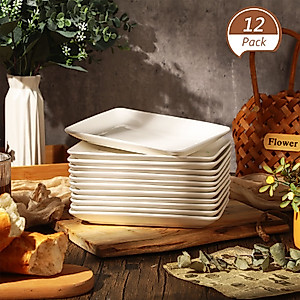 12 Pieces 8'' Rectangular Salad Plates Rectangle Porcelain Dessert Plates White Appetizer Serving Tray Rectangular Porcelain Platters for Fruit Sushi Dinner Parties, Microwave, Oven, Dishwasher Safe