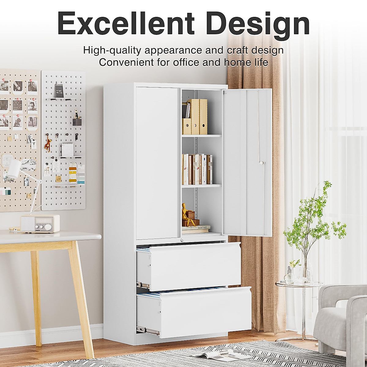 SISESOL Metal Storage Cabinet with Drawers, 71" File Cabinets for Home Office, Locking Steel Storage Cabinet with Doors and Shelves for Home, Office, Warehouse, Garage, School (White, 2 Drawers)
