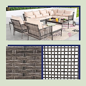 PatioFestival 7 Pieces Patio Furniture Sets All-Weather Outdoor PE Wicker Rattan Sectional Sofa Conversation Set with Thick Cushions and Coffee Table(Beige)