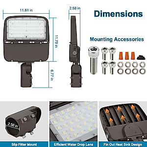 Xbuyee 150W LED Parking Lot Light with Dusk to Dawn Photocell, Dimmable LED Pole Light Outdoor Shoebox Lights with Slip Fitter Mount, 22500lm 150lm/W 5000K 100-277V IP65, 75W/100W/150W Adjustable, ETL