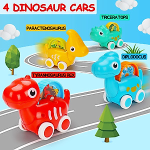 Dinosaur Cars Toys for 1 Year Old Boys Girls 4 Vehicle with Play Mat/Storage Bag Early Educational Infant Toys 6 9 Month Baby Toys 12-18 Month Birthday Gift for One Year Old Boy Toddler Toys Age 1-2