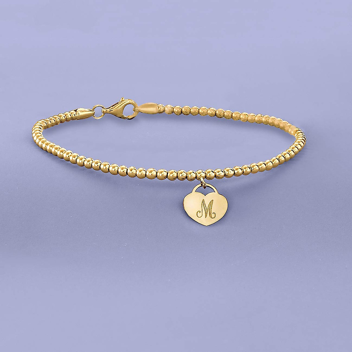 Ross-Simons Plain - 14kt Yellow Gold Heart Charm Bead Bracelet. 7 inches