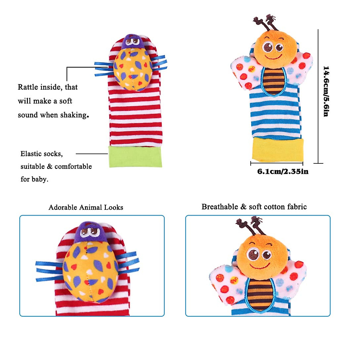 Baby Rattles Toys 0-3-6-12 Months, Wrist Rattles & Foot Rattle Socks Toy for Babies, Soft Newborn Toys for Infant Boy or Girl