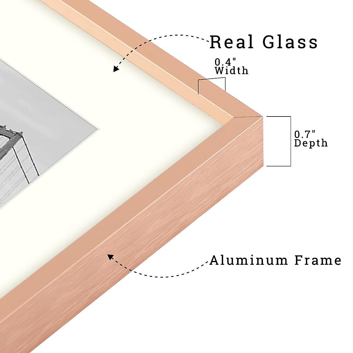 Frametory, 16x20 Metal Picture Frame with Mat for 11x14 Picture & Real Glass, Aluminum Photo Frame Collection (Rose Gold, 1 Pack)