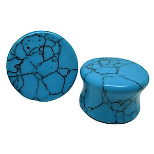 Pierced Republic Turquoise Stone Ear Plugs - Double Flared Gauges - 7 Sizes - Pair (0 Gauge (8mm))