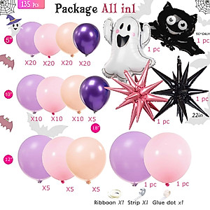 Kozee Pastel Halloween Birthday Balloon Garland Decorations Kit 130 Pcs Purple Pink Orange Balloons + Bat Ghost Mylar Balloons for Spooky Halloween Arch Booday Party Decorations