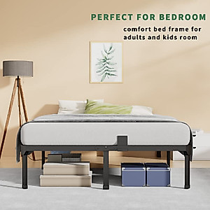 ROIL 14 Inch King Size Bed Frame with Mattress Slide Stopper - Double Black Basic Anti Squeak Steel Slats Metal Platform, Heavy Duty Noise Free Easy Assembly Bedframes, No Box Spring Needed